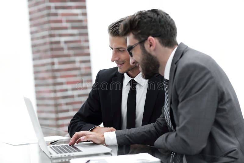 Male Executives in Office, Looking at Computer Stock Photo - Image of ...