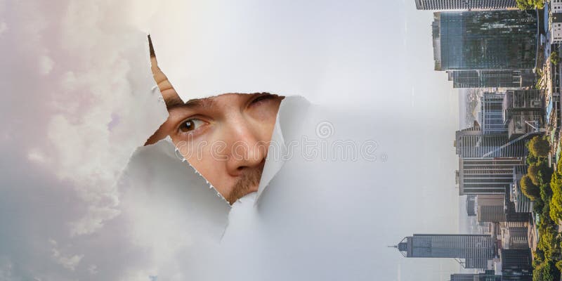 Male Face through the Hole in Paper Stock Image - Image of caucasian ...