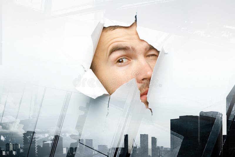 Male Face through the Hole in Paper Stock Image - Image of male ...