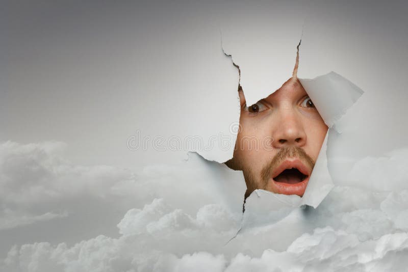 Male Face through the Hole in Paper Stock Photo - Image of closeup ...
