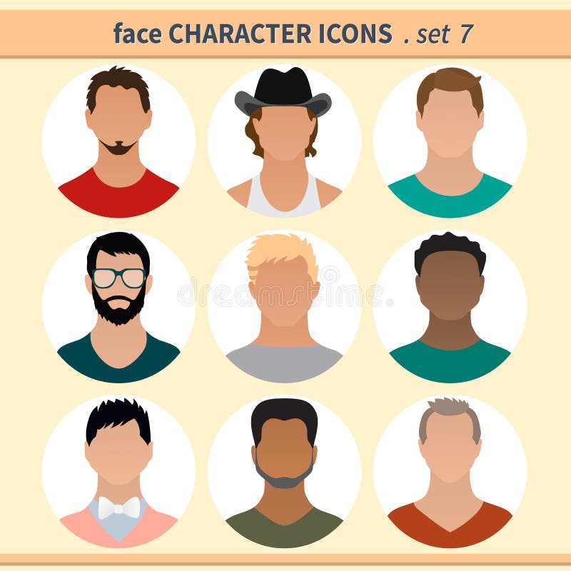 Male Faces Avatars, Character Icons for Your Site Stock Vector ...