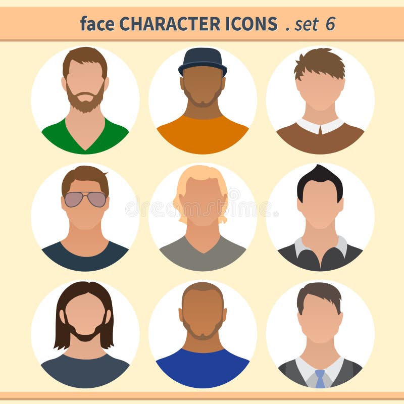 Male Faces Avatars, Character Icons for Your Site Stock Vector ...