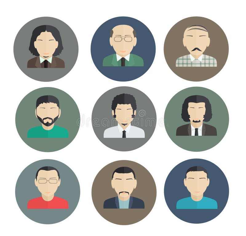 Male Faces, Icons of Characters in a Flat Style. Stock Vector ...