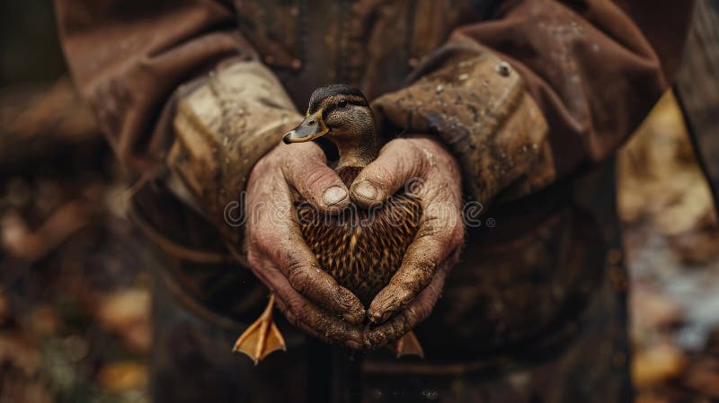A Male Farmer Holds a Duck in His Hands. Selective Focus Stock ...