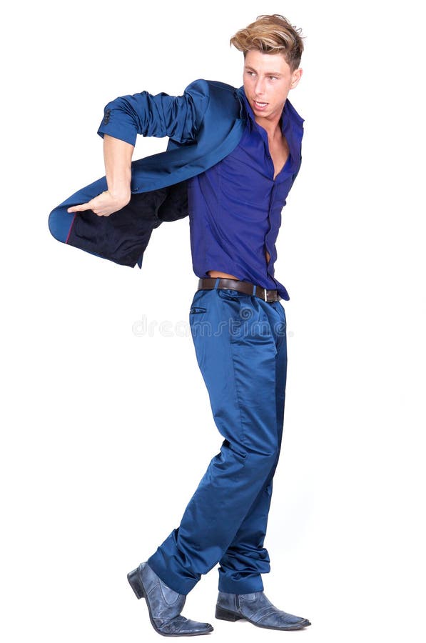 Male Fashion Model in Blue Suit Stock Image - Image of isolated ...