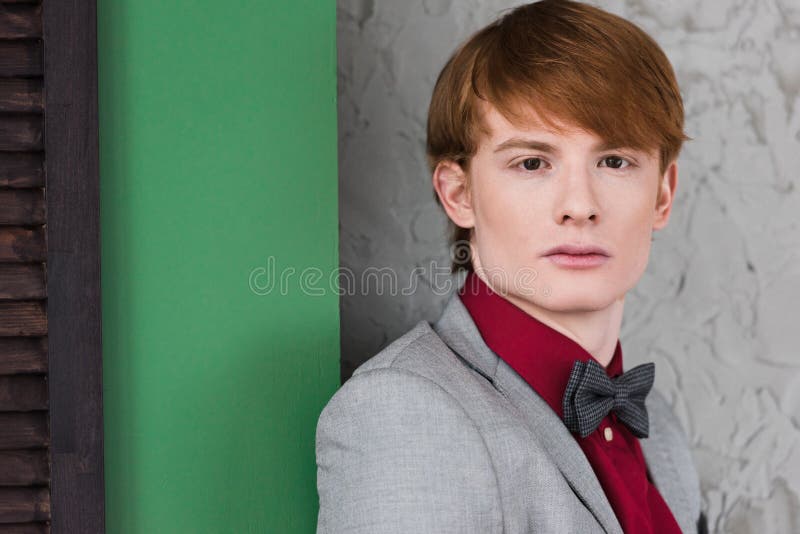 Male Fashion Model Dressed in Suit with Bow Stock Photo - Image of male ...