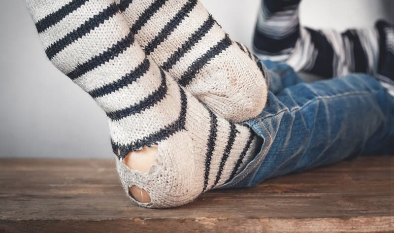 Ripped Socks on Man`s Feet. Shabby Clothes Stock Image - Image of ...