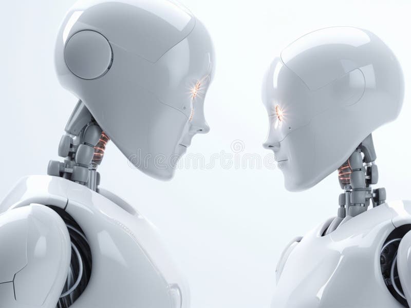 Male and Female Artificial Intelligence Robot Cyborg Android Chatting ...