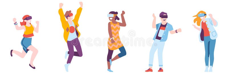 Male and Female Characters Having Fun in Virtual Reality. People with ...