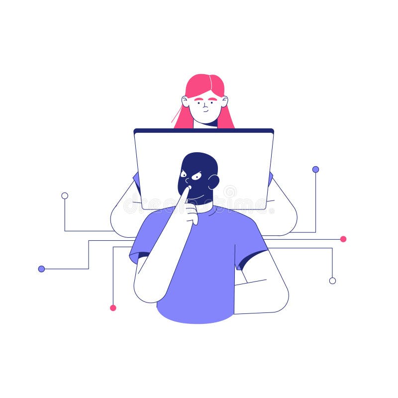 Male and Female Characters Interacting with Technology in Flat Vector ...