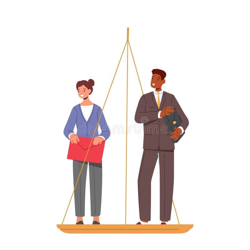 Male And Female Characters Stand On Scales Discrimination In