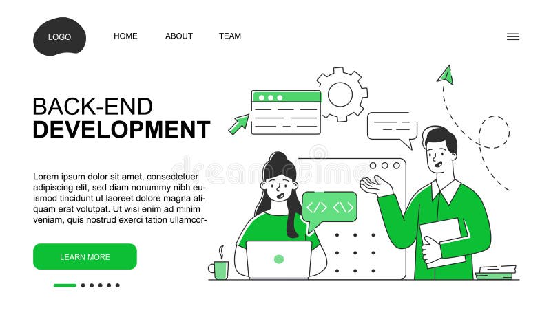 Male and Female Characters are Working on Back-end Development Stock Vector - Illustration of ...