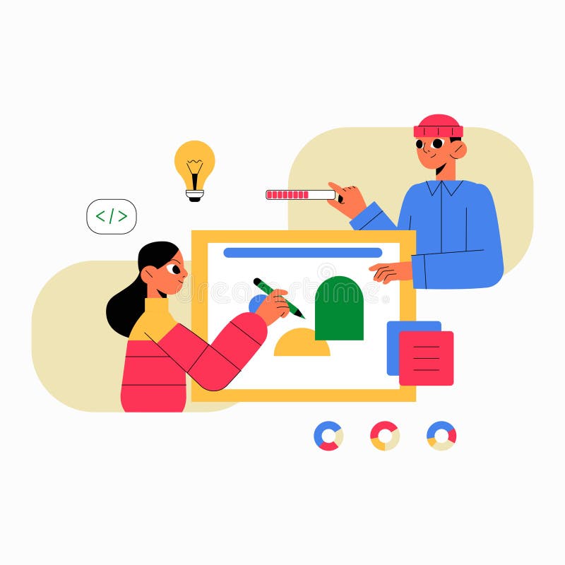 Collaborative Team Designing a Creative Project in Flat Vector ...