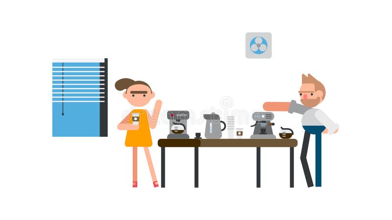 Male and Female Employees Drink Coffee and Talk Stock Vector ...