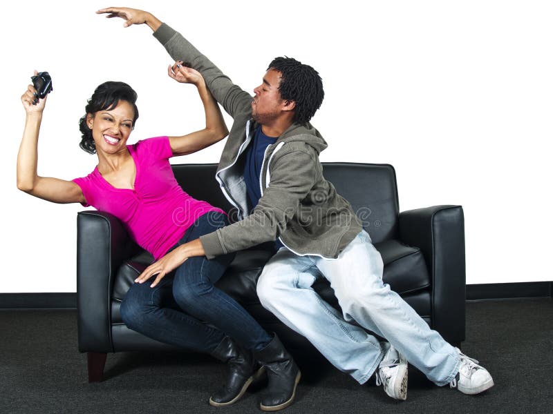 Male and Female Fighting Over a Video Game Control Stock Image - Image ...