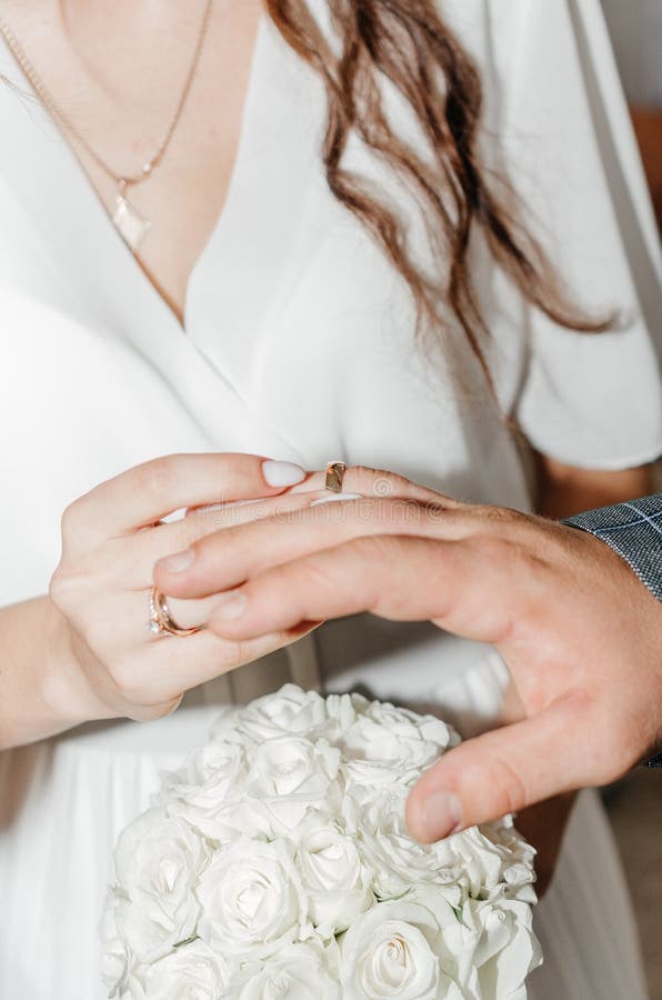 Male and Female Hand with Wedding Rings Stock Image - Image of groom ...