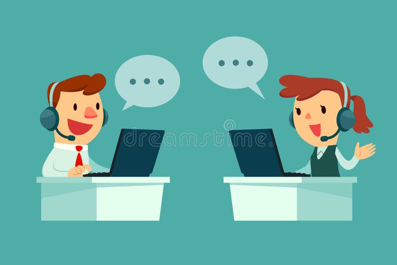 Male and Female Operator with Headset Working at Call Center Stock ...