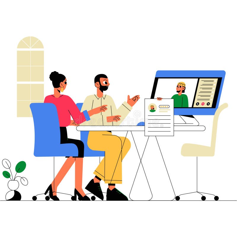 Remote Interview with Male and Female Professionals in Flat Vector ...