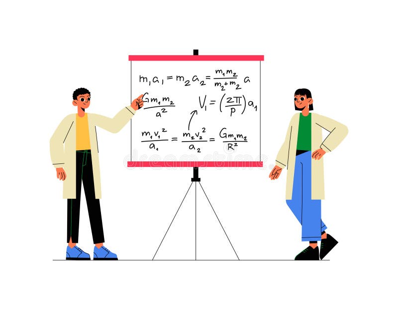 Male and Female Scientists Discussing Mathematical Formulas in Flat ...