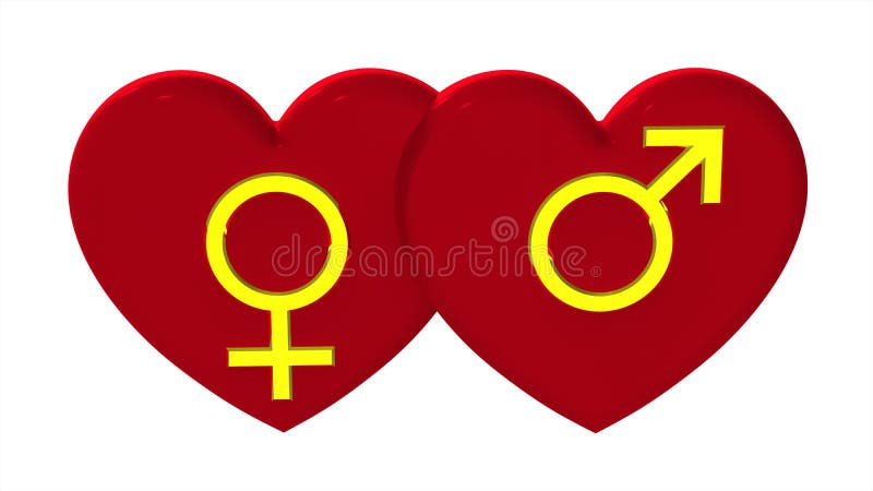 Male And Female Sex Symbols With Hearts Stock Illustration