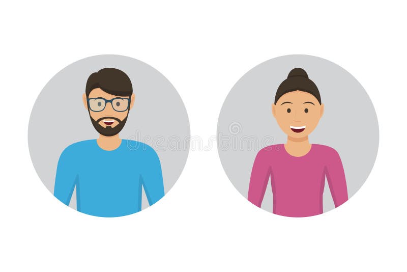 Male and Female User Icons in a Flat Design Stock Vector - Illustration ...