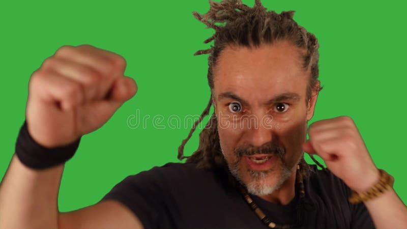 Male Fighter Doing Fight Boxing Practice Training Isolated on Green ...