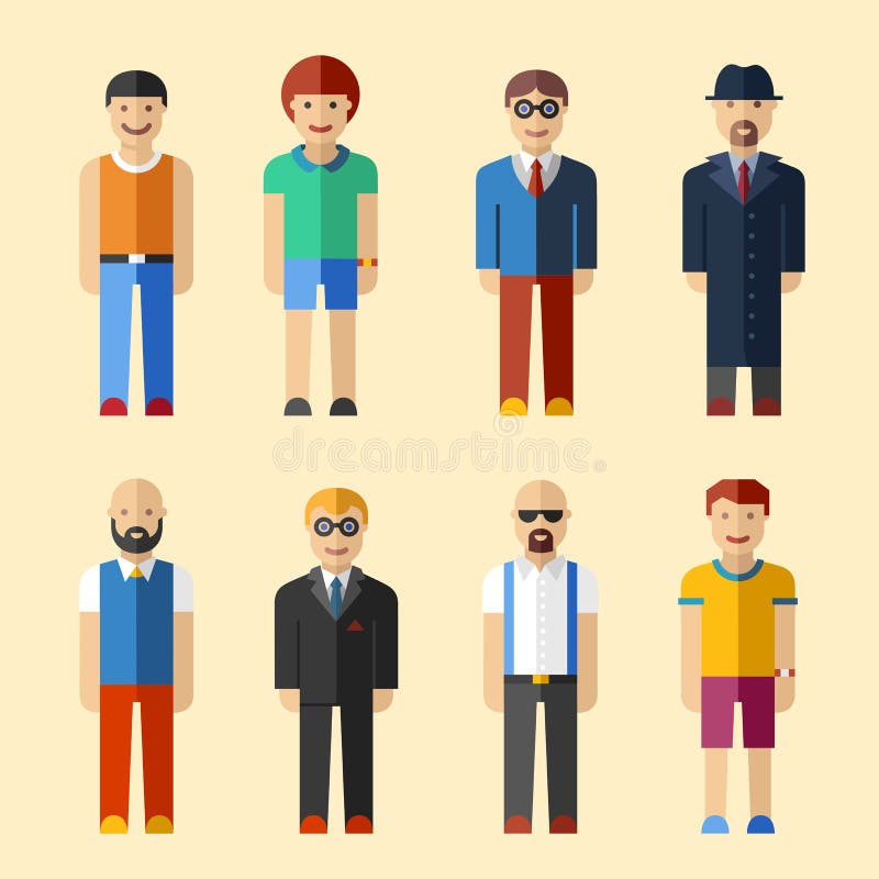 Male Figure Avatars Flat Style Vector Icons Stock Vector - Illustration ...