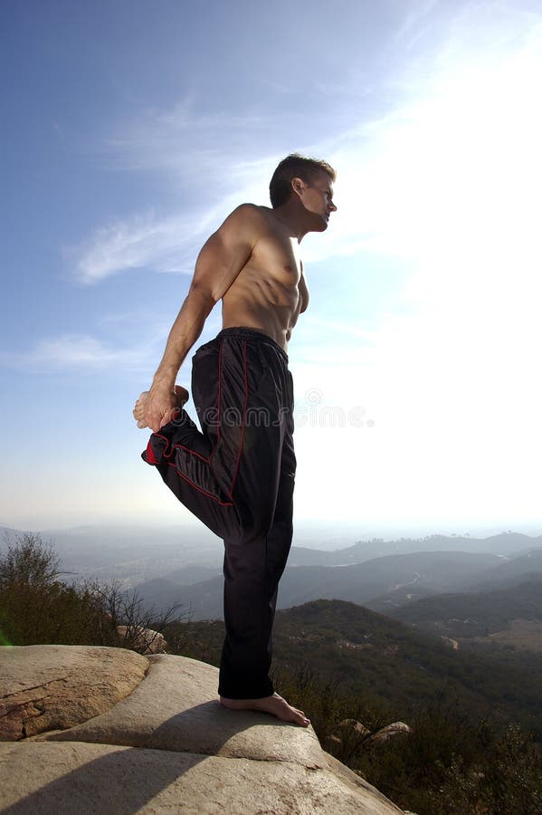 Male Fitness Model Stretching Stock Image - Image of longevity, hills ...