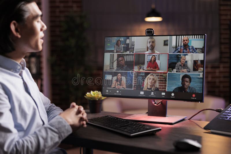 Male Freelancer Talking on Online Videocall Stock Image - Image of ...
