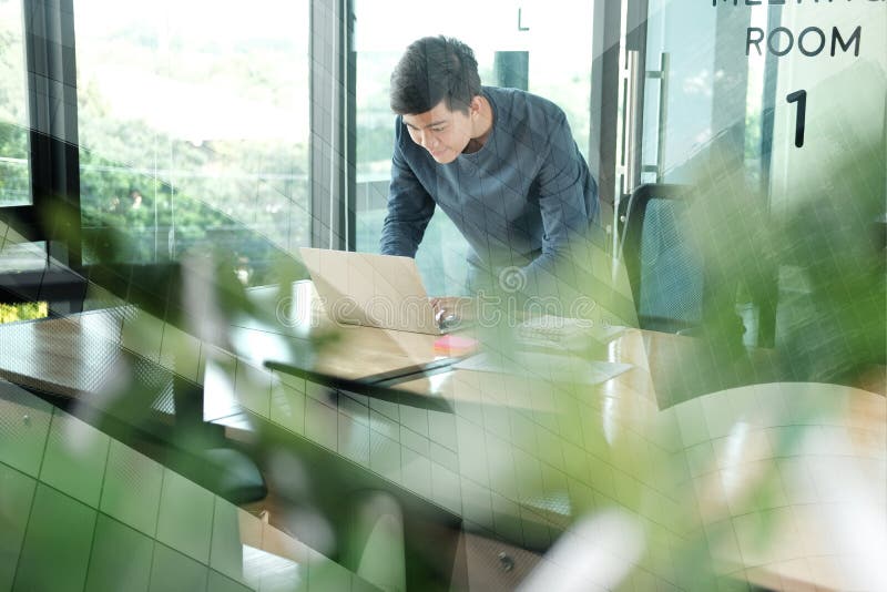 Male Freelancer Working with Computer. Startup Man Analyzing Financial ...