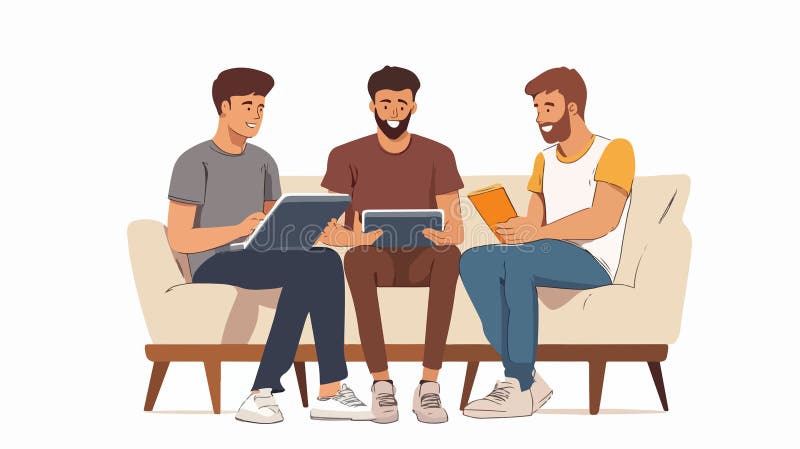 Male Friends Studying Together while Using Digital Devices. Stock ...