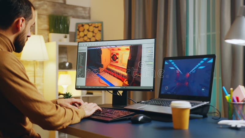 Male Game Developer Typing on Keyboard Stock Photo - Image of business ...