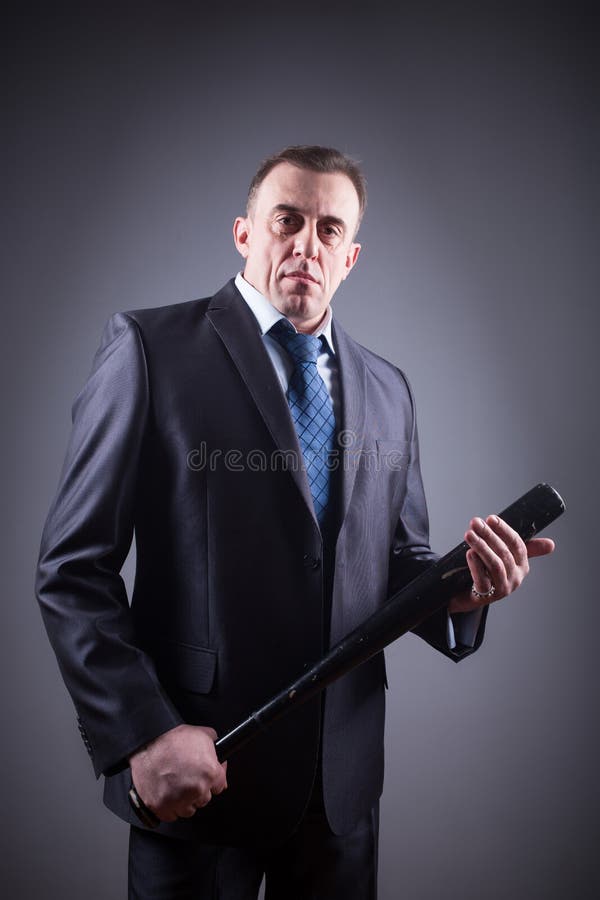 Male Gangster with Baseball Bat Stock Image - Image of fight, office ...