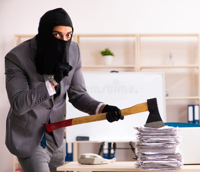 Male Gangster Stealing Information from the Office Stock Image - Image ...