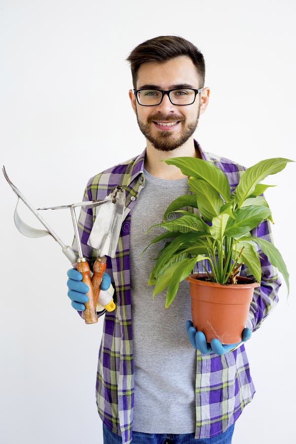 Male gardener with tools stock image. Image of gardening - 97296885