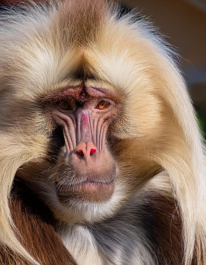 Male Gelada, Theropithecus Gelada, Hairy Primate, Face Expression Stock ...