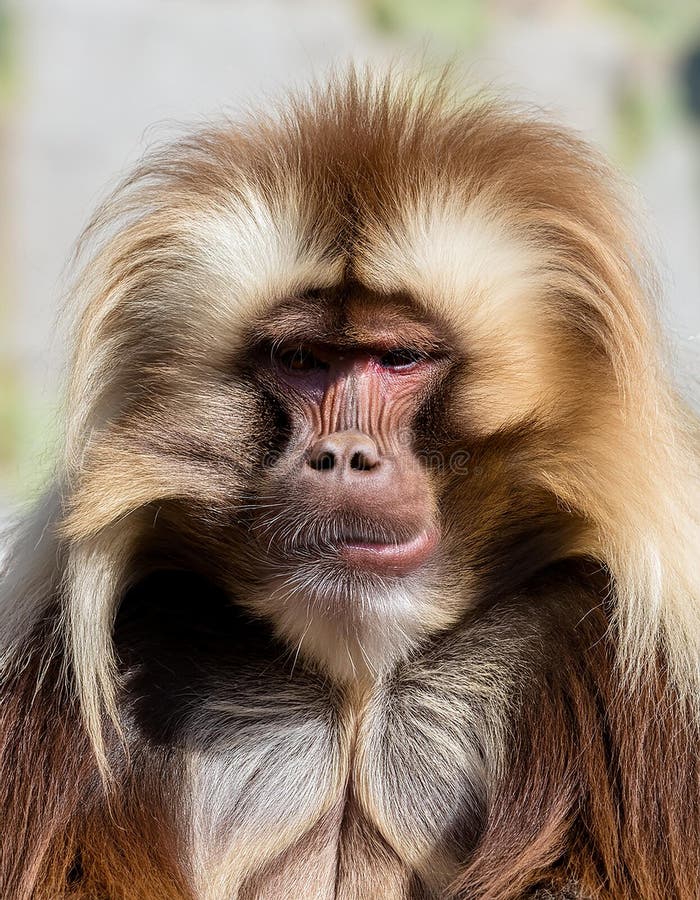 Male Gelada, Theropithecus Gelada, Hairy Primate, Face Expression Stock ...