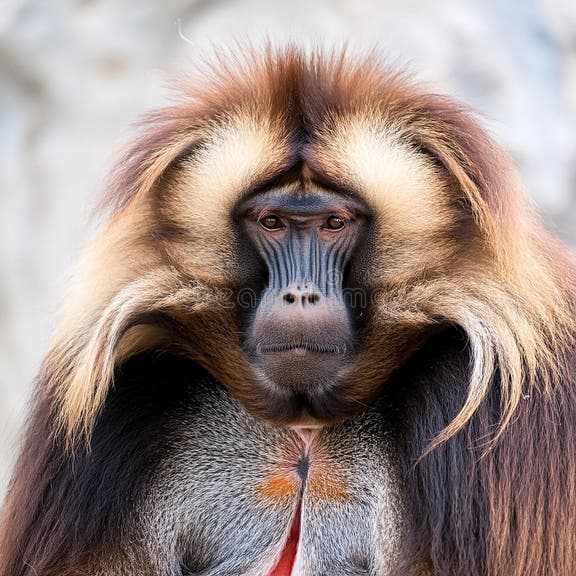 Male Gelada, Theropithecus Gelada, Hairy Primate, Face Expression Stock Illustration ...