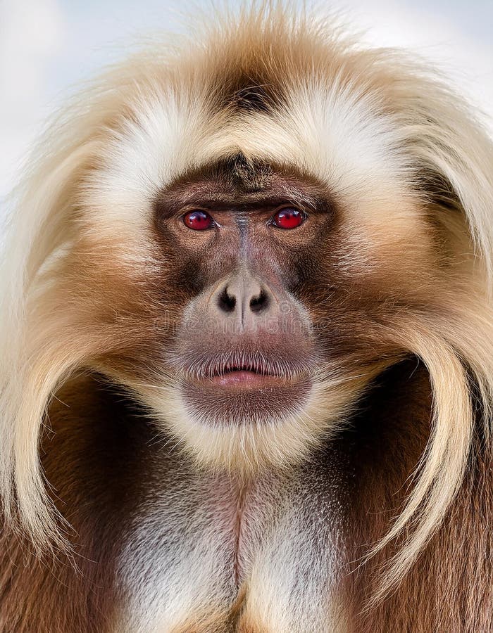 Male Gelada, Theropithecus Gelada, Hairy Primate, Face Expression Stock ...
