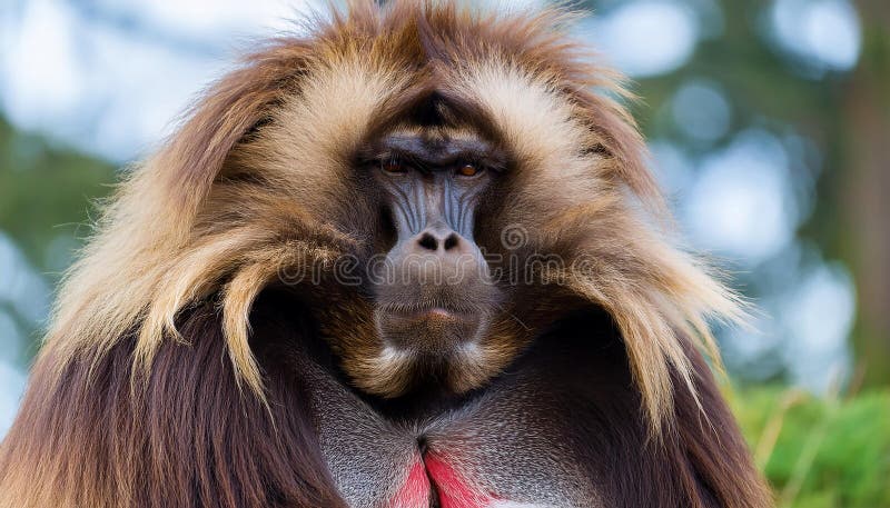 Male Gelada, Theropithecus Gelada, Hairy Primate, Face Expression Stock ...