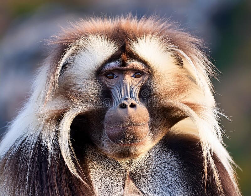 Male Gelada, Theropithecus Gelada, Hairy Primate, Face Expression Stock ...