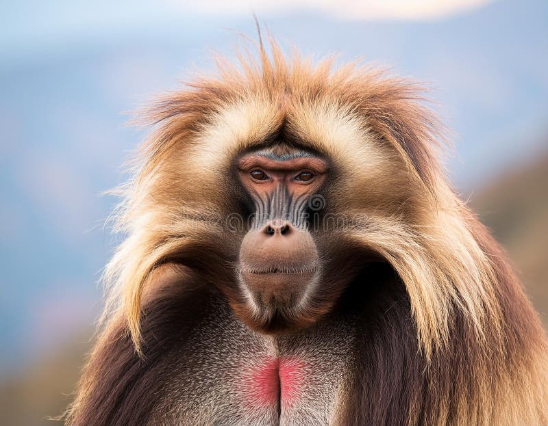 Male Gelada, Theropithecus Gelada, Hairy Primate, Face Expression Stock ...
