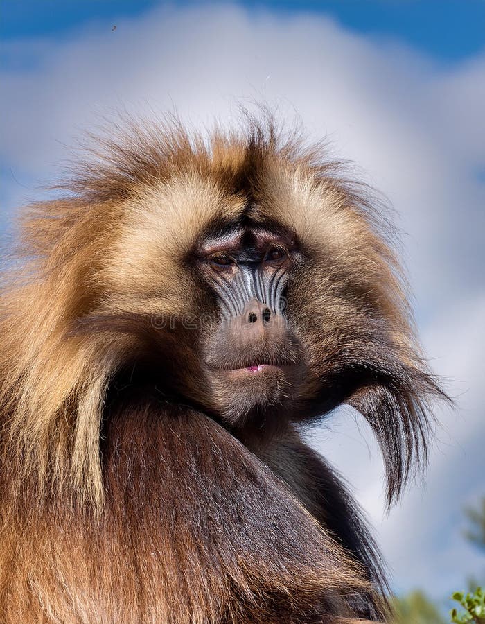 Male Gelada, Theropithecus Gelada, Hairy Primate, Face Expression Stock ...