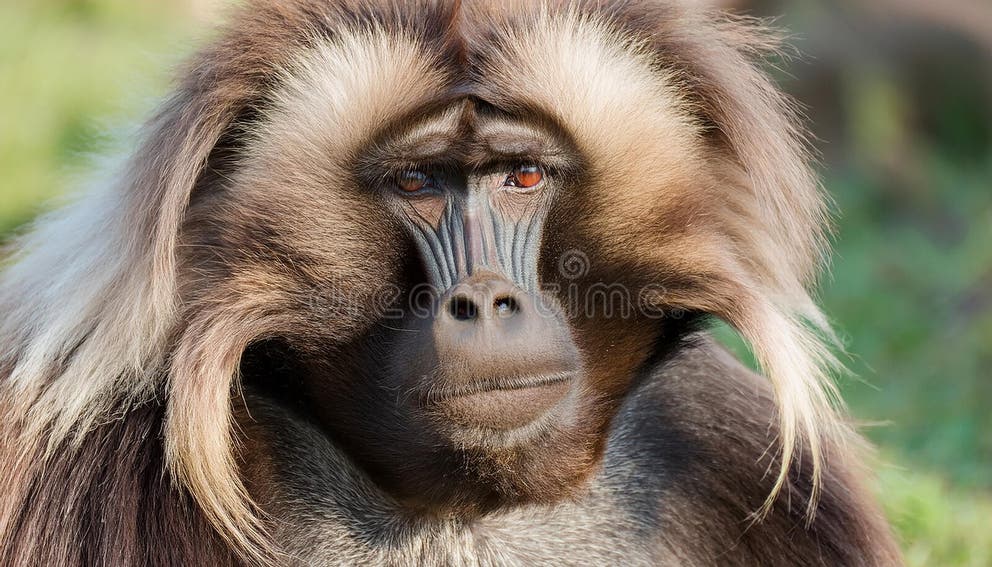 Male Gelada, Theropithecus Gelada, Hairy Primate, Face Expression Stock ...