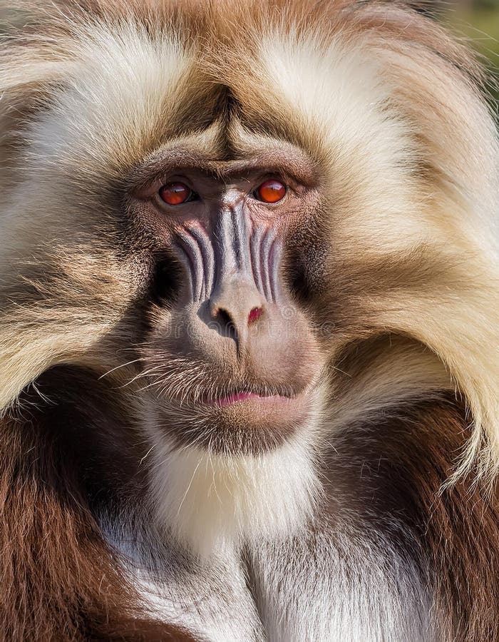 Male Gelada, Theropithecus Gelada, Hairy Primate, Face Expression Stock ...