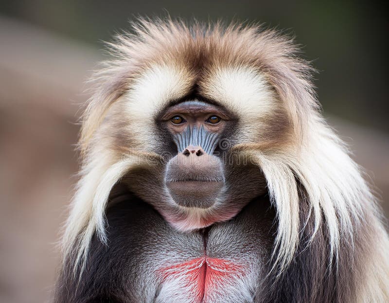 Male Gelada, Theropithecus Gelada, Hairy Primate, Face Expression Stock ...
