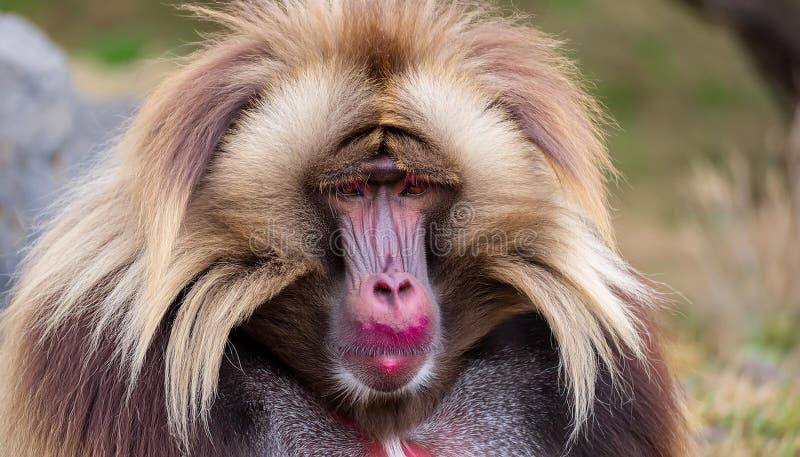 Male Gelada, Theropithecus Gelada, Hairy Primate, Face Expression Stock ...