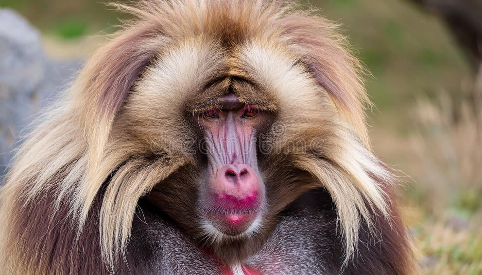 Male Gelada, Theropithecus Gelada, Hairy Primate, Face Expression Stock ...