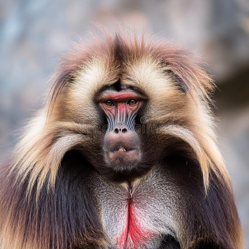 Male Gelada, Theropithecus Gelada, Hairy Primate, Face Expression Stock ...