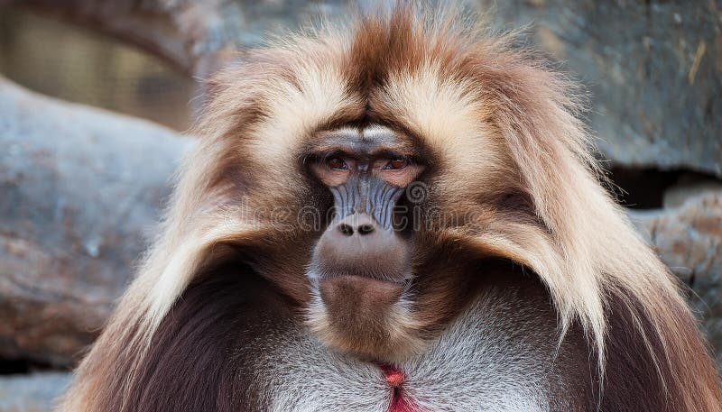 Male Gelada, Theropithecus Gelada, Hairy Primate, Face Expression Stock ...